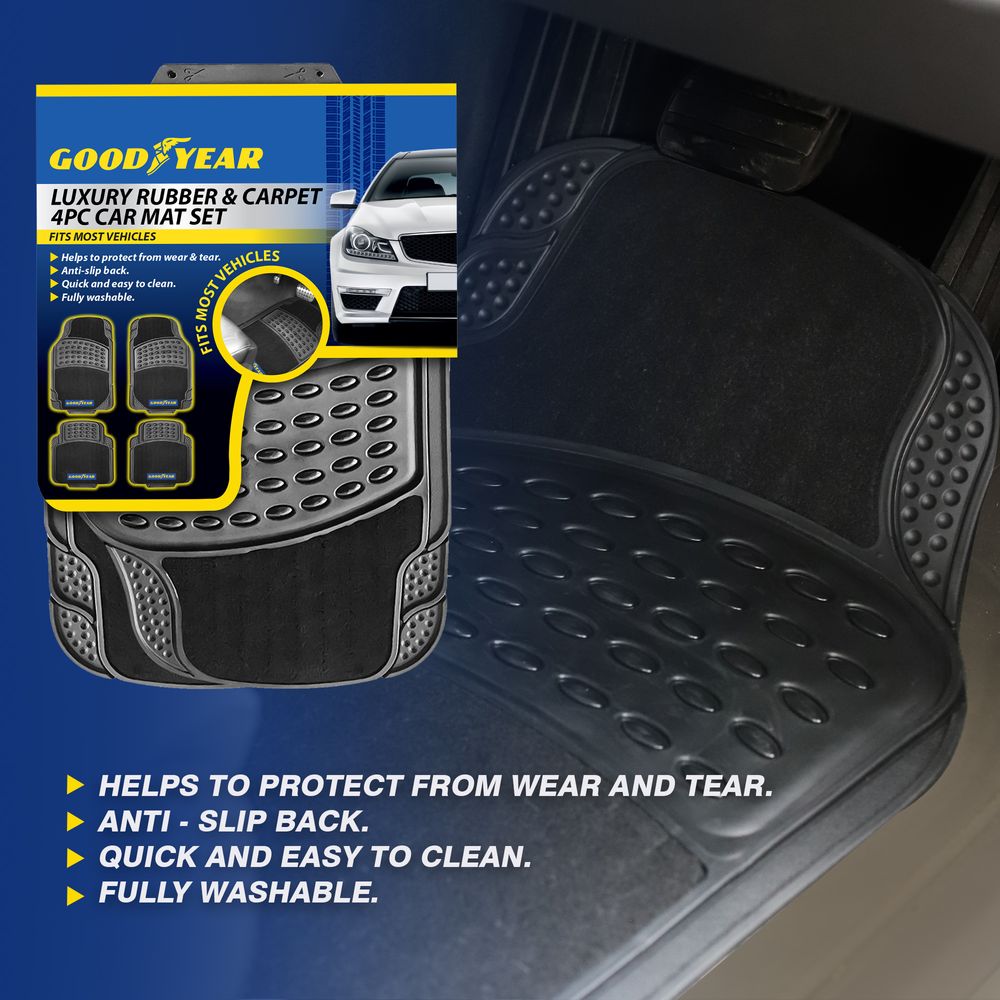 GOODYEAR 4 PC CARPET AND RUBBER MAT SET - Avron Direct