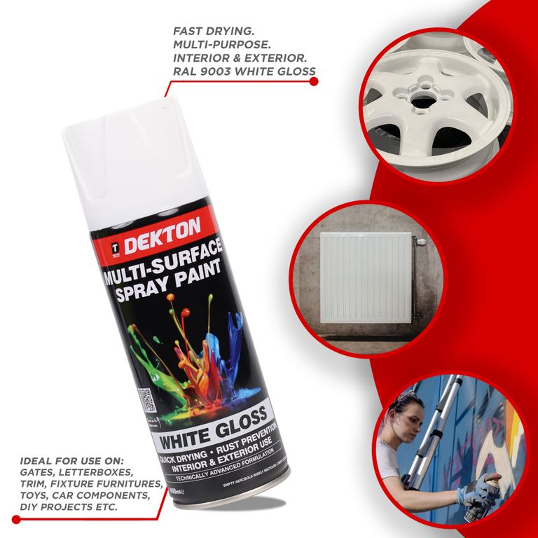 DEKTON SPRAY PAINT WHITE GLOSS - Avron Direct