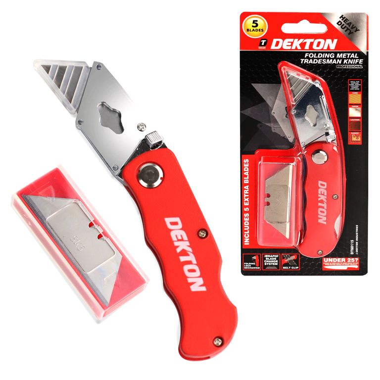 DEKTON FOLDING METAL TRADESMAN KNIFE WITH 5 SPARE BLADES - Avron Direct